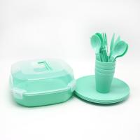 China 4 Person Portable Pigmented Outdoor Tableware Set Includes Knife Fork Spoon Plate for sale