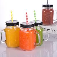 China Custom Glass Mugs 500ml Clear Mason Glass Water Juice Cola Cup With Straw And Lid for sale
