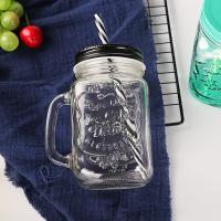 China Custom Glass Mugs 500ml Clear Mason Glass Water Juice Cola Cup With Straw And Lid for sale