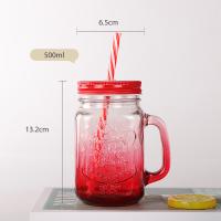 China Custom Glass Mugs 500ml Clear Mason Glass Water Juice Cola Cup With Straw And Lid for sale