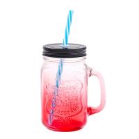China Custom Glass Mugs 500ml Clear Mason Glass Water Juice Cola Cup With Straw And Lid for sale