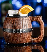 China 550ml Wooden Handle Stainless Steel Beer Coffee Mug with 304 Inner and ABS Outer for sale
