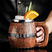 China 550ml Wooden Handle Stainless Steel Beer Coffee Mug with 304 Inner and ABS Outer for sale