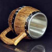 China 550ml Wooden Handle Stainless Steel Beer Coffee Mug with 304 Inner and ABS Outer for sale