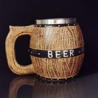 China 550ml Wooden Handle Stainless Steel Beer Coffee Mug with 304 Inner and ABS Outer for sale
