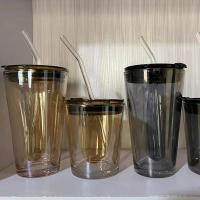 China Transparent Clear 350ml Glass Juice Coffee Milk Cup with Strew and Silicone Sleeve for sale