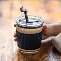 China Coffee Mugs Portable Female Entourage Cold Milk Tea Glass with Handle and straw lid for sale