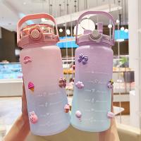 China Motivational Water Bottle with Time Marker BPA Free 64OZ and Gradient Color Design for sale