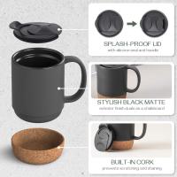 China Large Coffee Mug with Handle Minimalist Style Insulated Cork Bottom Splash Proof Lid for sale
