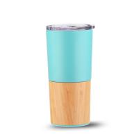 China Sustainable 20oz Half Bamboo Shell Vacuum Insulated Tumbler Travel Coffee Mug Capacity for sale