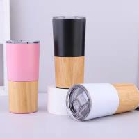 China Sustainable 20oz Half Bamboo Shell Vacuum Insulated Tumbler Travel Coffee Mug Capacity for sale