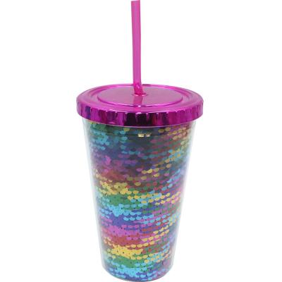 China Custom Logo Glitter Tumbler With Straw And Lid For Water Flowing With Anti-corrosion Coating for sale