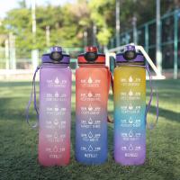 China 1L Capacity Sports Water Bottle with Time Marker and Direct Drinking Straw BPA Free for sale