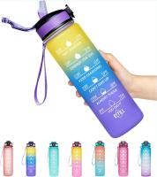 China 1L Capacity Sports Water Bottle with Time Marker and Direct Drinking Straw BPA Free for sale