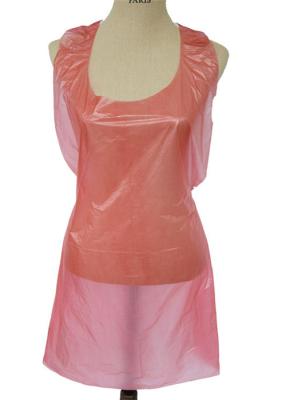 China Food Grade Red Disposable Plastic Aprons Light Weight Round Neck And Waist Belt for sale