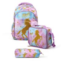 China Supercute Unicorn 3 In 1 Custom Backpack School Backpack Set Lunch Bag Pencil Bag for sale