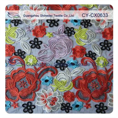 China Cotton Floral Embroidered Lace Fabric , Muti - Color Allover Fashion for sale