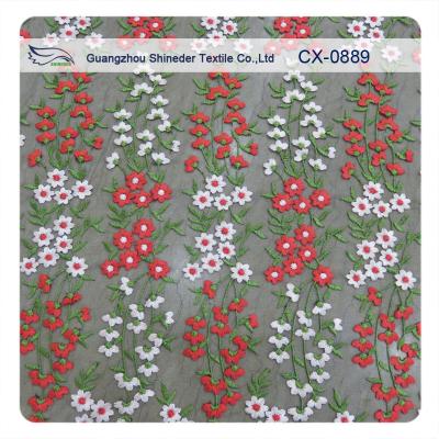 China Muti - Color Floral Embroidered Lace fabric , Crochet Fashion Textiles for sale