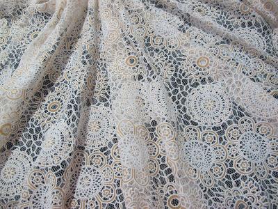 China White Cotton Polyester Lace Fabric Thick Geometric Burnout Lace for Dress Decoration(CY-DK0023) for sale
