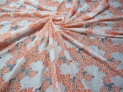 China Floral Yellow / Orange Polyester Lace Fabric Cotton Two Tone Burnout Lace for sale