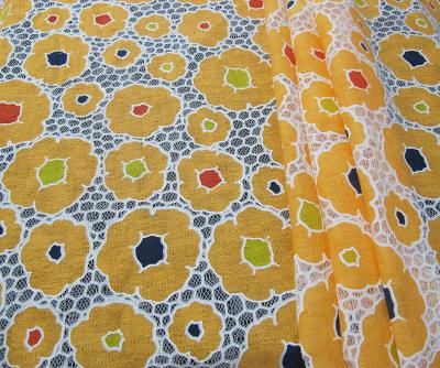 China Cotton Mesh Orange Polyester Lace Fabric for Garment / Lady Dress with Burnout Lace(CY-DK0030) for sale