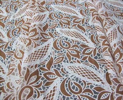 China Blue Cotton Polyester Lace Fabric Leaf Mesh with Eco-friendly Dyeing(CY-DK0024) for sale