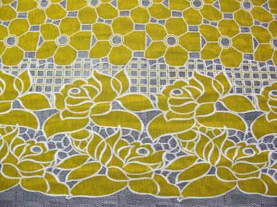 China Cotton Yellow Polyester Lace Fabric Floral with Eco-friendly Dyeing(CY-DK0032) for sale