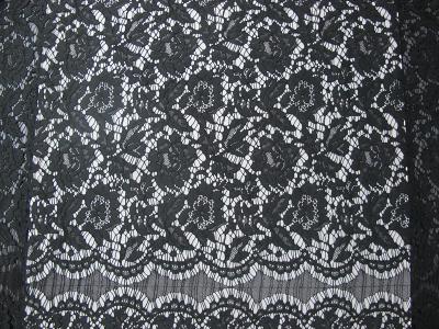 China Black Nylon Corded Lace Fabric Floral Knitted Shrink-Resistant for sale