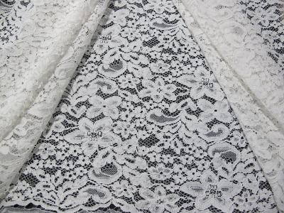 China Beautiful White Corded Lace Fabric / Jacquard Lace Fabric By The Yard for sale
