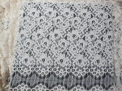 China Eyelash Corded Lace Fabric White Floral / Nylon Rayon Heavy Lace Material for sale