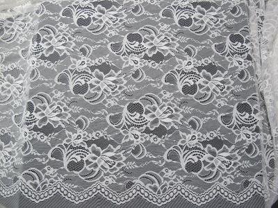 China White Nylon Swiss Lace Fabric Floral Knitted With Border Lace and Scallop Edge for sale