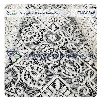 China 150CM Cotton Nylon Polyester  Lace Fabric Rhombic Floral Black Cord for sale