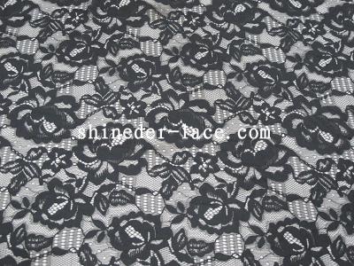 China Black Cotton Nylon Lace Fabric Soft Handfeel Unique Flower Design SYD-0177 for sale