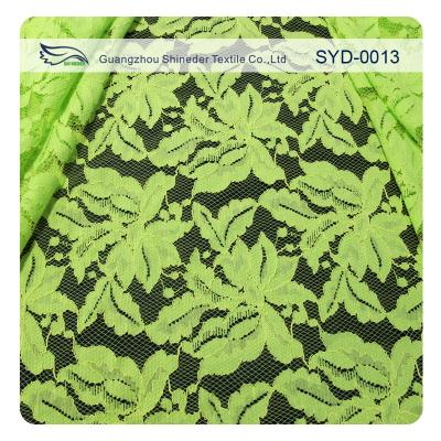 China Green And Black Cotton Nylon Cord Lace Fabric For Lady Garment , Leaf Pattern for sale