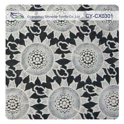 China Floral Embroidered Lace Fabric , Cotton Organza Scalloped Lace For Lady Dress for sale
