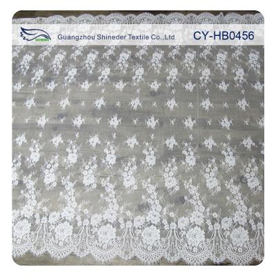 China Ivory Nylon Floral Chantilly Embroideried Lace Fabric Custom Printed for sale
