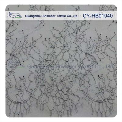 China Thin Soft Charming Chantilly Floral Bridal Lace , Nylon Scallop Wedding Dress Lace for sale