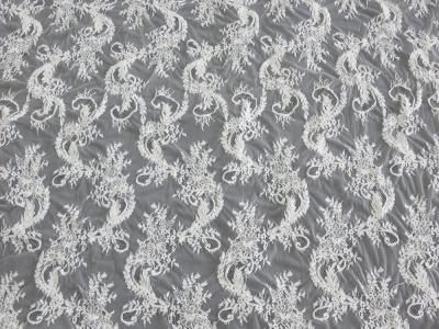 China Elegant Cord Viscose Chantilly Lace / Embroidered Lace Fabric for sale