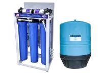 China 200GPD Commercial Reverse Osmosis Water Filter System with Quick-Fitting Blue Housing and Gooseneck Faucet for sale