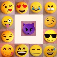 China 32cm Yellow Round Emoji Emoticon Stuffed Cushion Pillow Polyester Home Decoration 22 Styles for sale