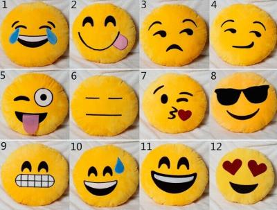 China Yellow Emoji Emoticon Round Stuffed Baby Sleeping Pillow 32cm Polyester for sale