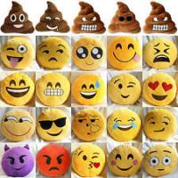 China Yellow Emoji Emoticon Round Stuffed Baby Sleeping Pillow 32cm Polyester for sale