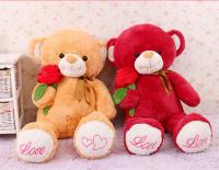 China 80cm Giant Red Teddy Bear Stuffed Animal Plush Toy with Rose Flower Jumbo Soft Gift for sale