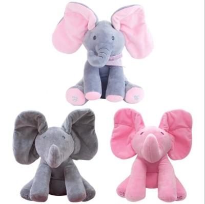 China Musical Peek a Boo Elephant Plush Toy 30cm Hide and Seek Soft Baby Cuddle Toy for sale