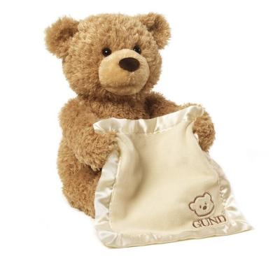 China Musical Peek a Boo Bear Plush Toy 25cm Hide and Seek Electronic Soft Toy for Kids for sale