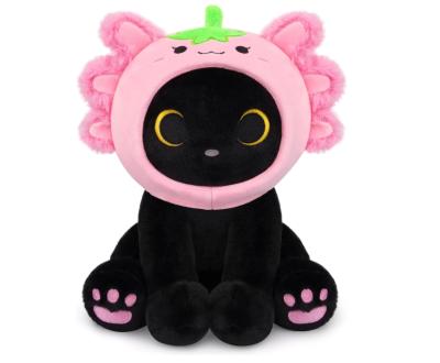 China Black Cat Plush (Strawberry Axolotl Hood) for sale