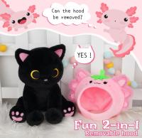 China Black Cat Plush (Strawberry Axolotl Hood) for sale
