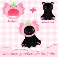 China Black Cat Plush (Strawberry Axolotl Hood) for sale