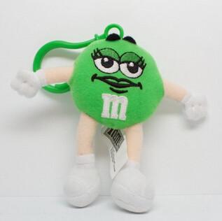 China Custom Green M&M Plush Keychain 10cm Soft Stuffed Toy for Promotional Gifts for sale