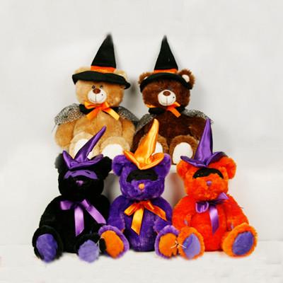 China 30cm Halloween Teddy Bear Stuffed Plush Toy Black Orange PP Cotton Soft Fabric for Party for sale